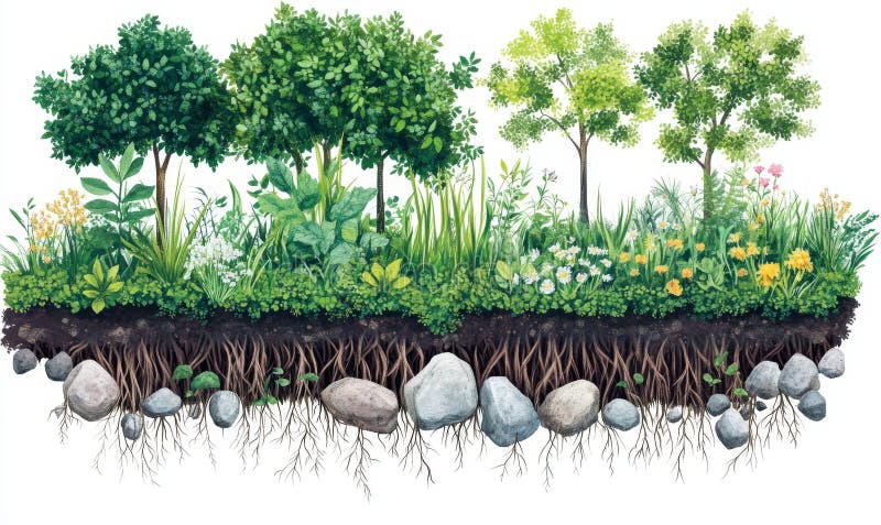 A Vibrant Ecosystem is Revealed in the Cross-section, Featuring Trees ...