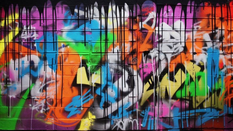 Abstract Colorful Spray Painted Vandalized Ghetto Graffiti Tagged Wall ...