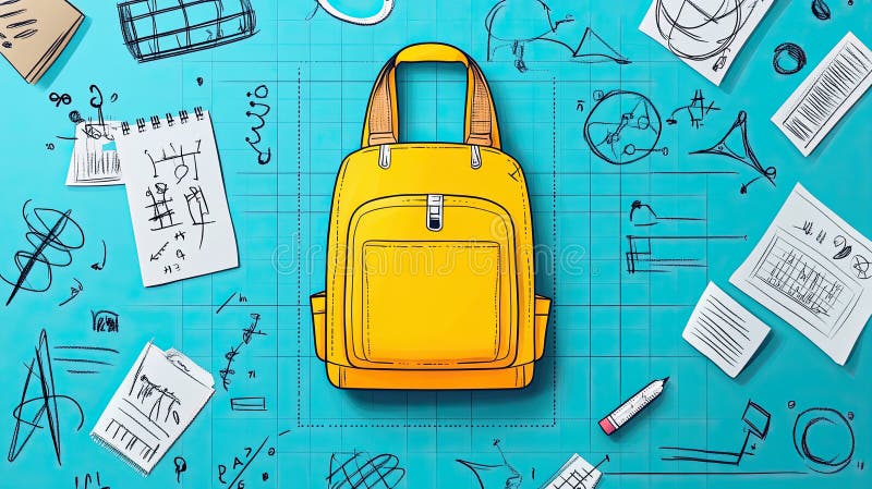 Vibrant Education Poster Featuring Yellow Backpack Surrounded by Doodle ...
