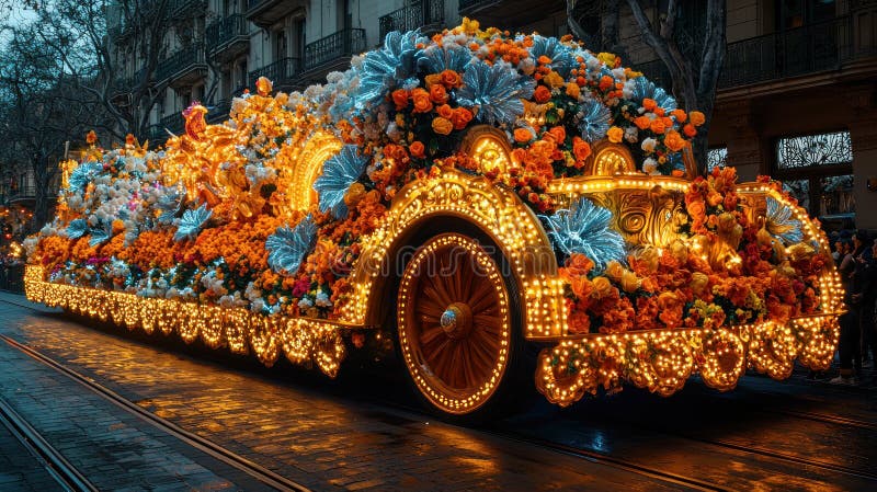 A Vibrant, Elaborately Decorated Parade Float Adorned with Colorful ...
