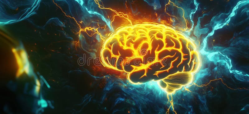 Vibrant Electric Brain Illustration Showcasing Neural Activity and ...