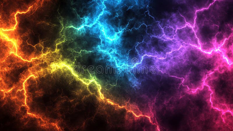 Vibrant Electric Lightning Bolts in a Multicolored Abstract Background ...