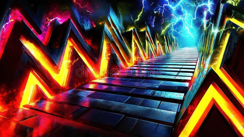 A Vibrant, Electric Pathway Illuminated by Colorful Lights and ...