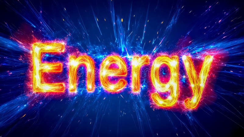 Vibrant Glowing Energy Word with Electric Sparks on Blue Background ...