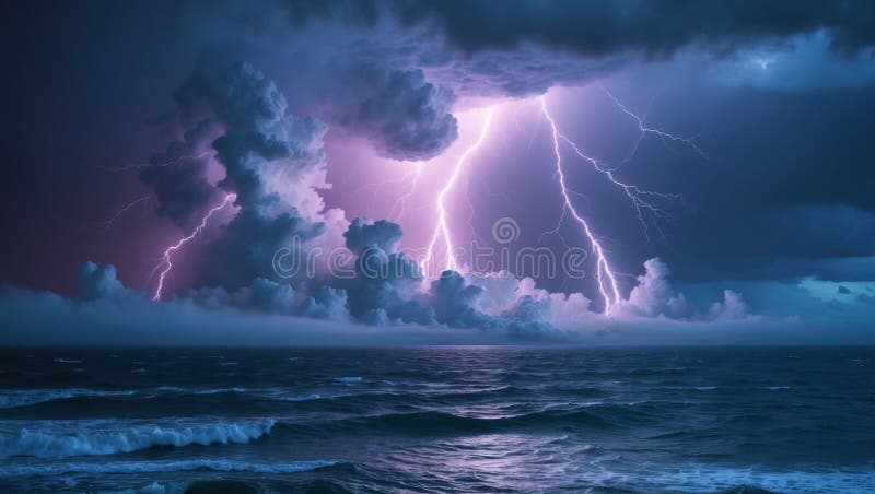 Vibrant Electric Storm Illuminates Dramatic Clouds in Night Sky Over ...