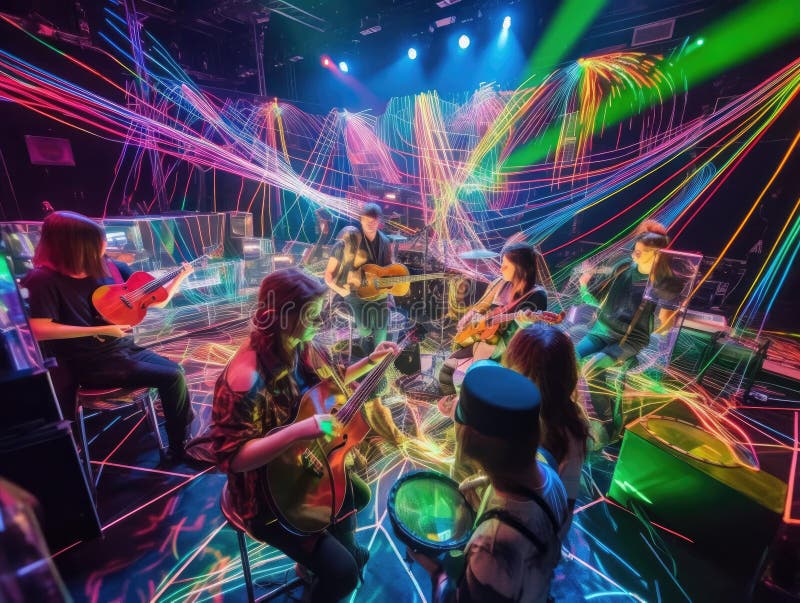 AR Musicians Having Hightech Holographic Concert Stock Illustration ...