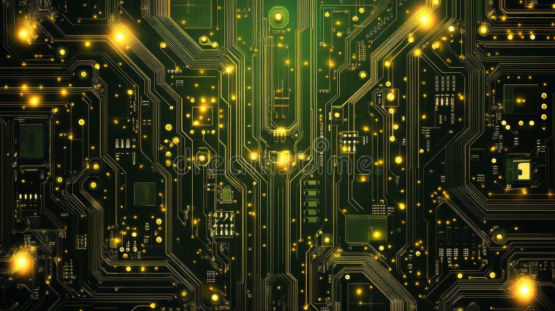 Vibrant Electronic Circuit Board Featuring Chips and Illuminated Led ...