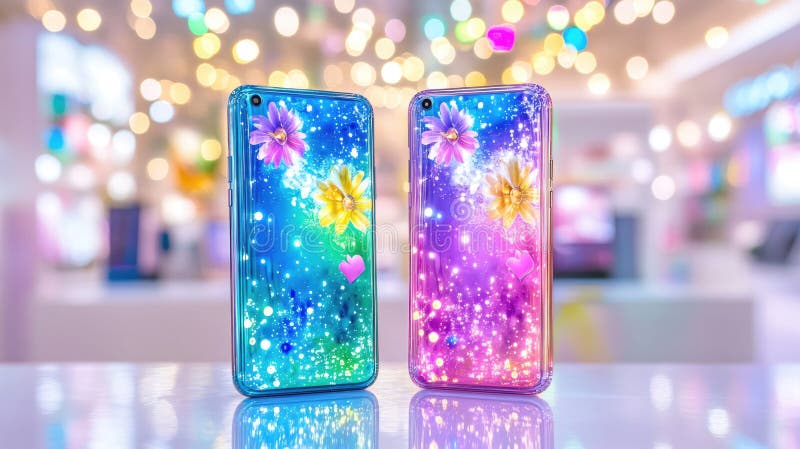 Vibrant Electronics Display with Colorful Smartphone Background in ...