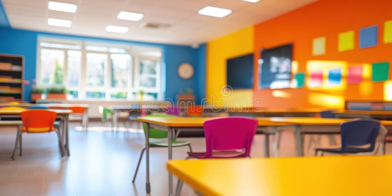 Vibrant Elementary School Classroom with Colorful Walls and Desks Stock ... Vibrant Elementary School Classroom with Colorful Walls and Desks Stock ...
