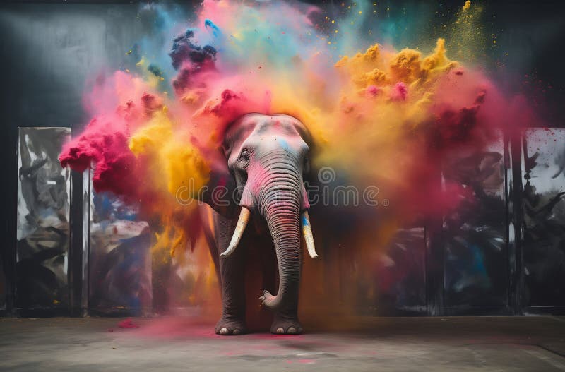 Vibrant Elephant Bursting with Colorful Powder Stock Image - Image of ...