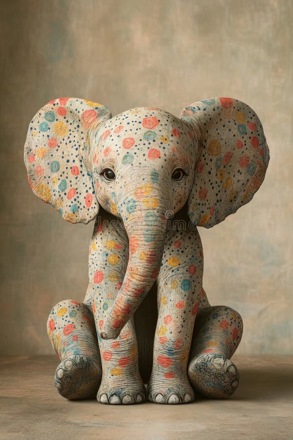 Vibrant Elephant Featuring an Artistic Polka Dot Design in a Studio ...
