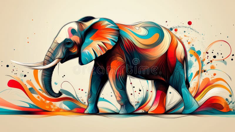 Vibrant Elephant Illustration in Colorful Line Art Style for Creative ...