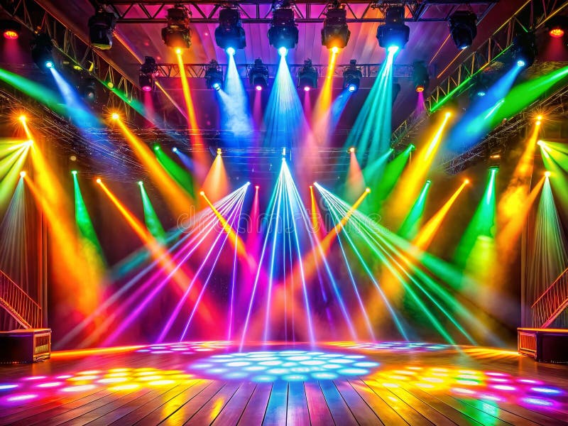 Vibrant Empty Stage Awaits Action Colorful Spotlights Paint an Abstract ...