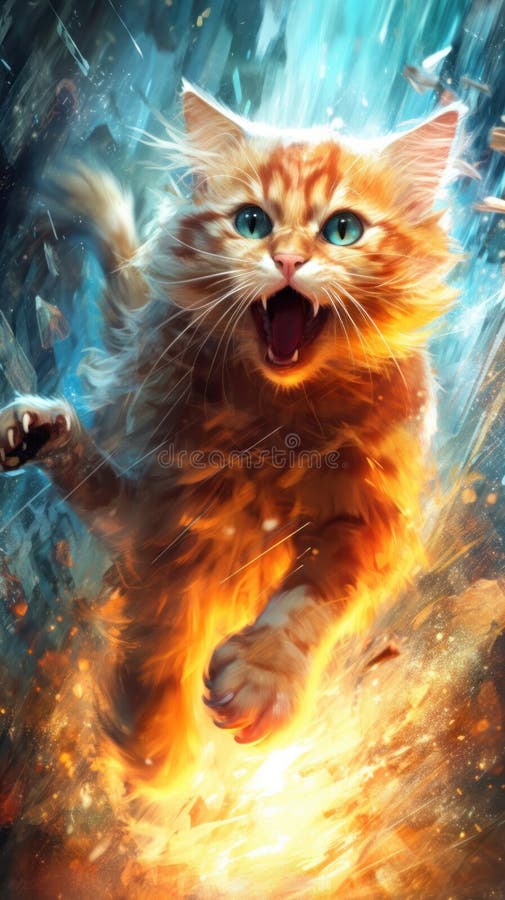 Vibrant and Energetic Cat in Action AI Generated Stock Illustration ...