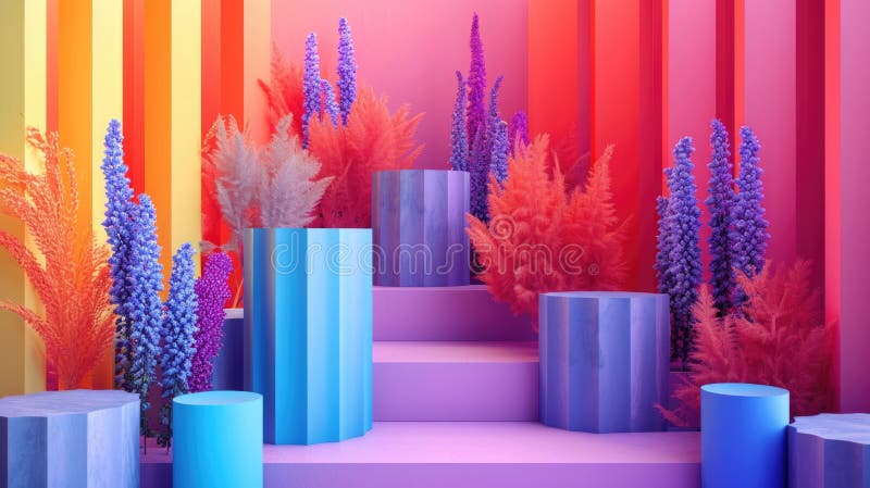 Vibrant and Energetic Scene, Product Podium, Surrounded by ...