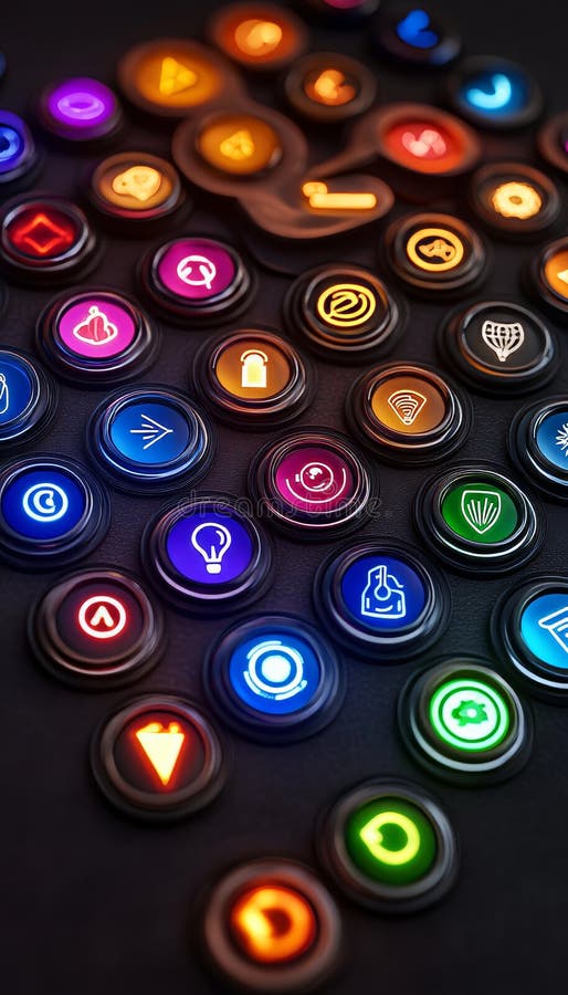 Vibrant Energy Icons on Black Background, Dynamic Circular Arrangement ...