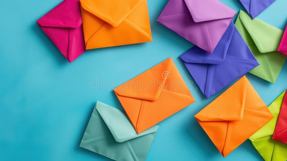 Vibrant Envelopes on Blue Background Top View Stock Illustration ...
