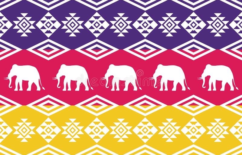 Vibrant Ethnic Elephant Pattern Design Featuring Geometric Tribal ...