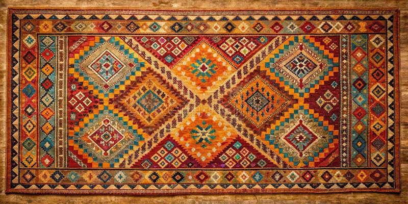 Vibrant Ethnic Rug with Geometric Patterns and Intricate Detailing ...