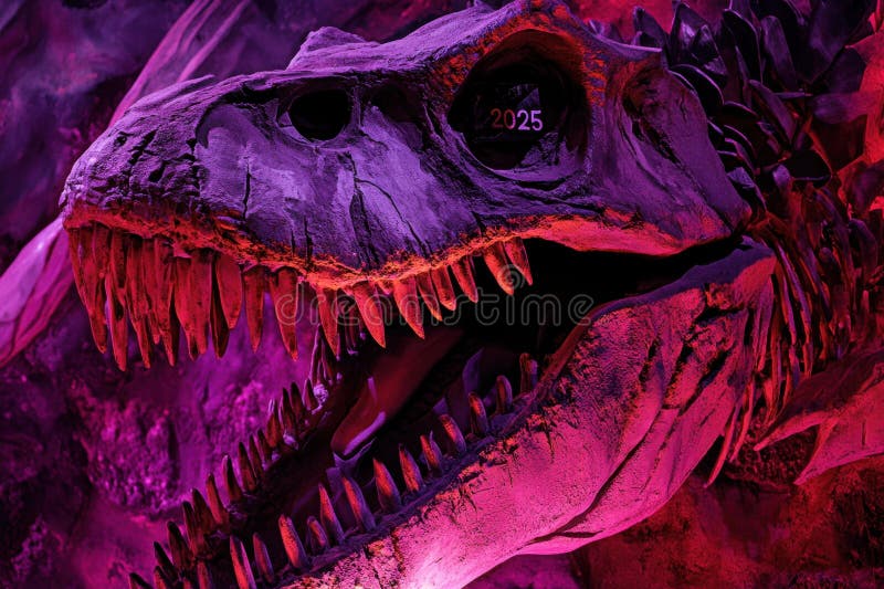 Vibrant Exhibit of Large Dinosaur Skeleton Stock Image - Image of ...