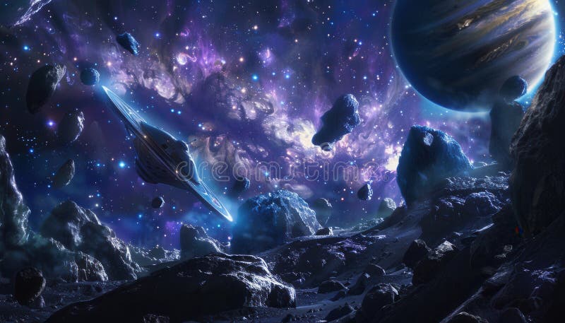 Celestial View of Distant Galaxies and Asteroid Belt Illuminated by ...