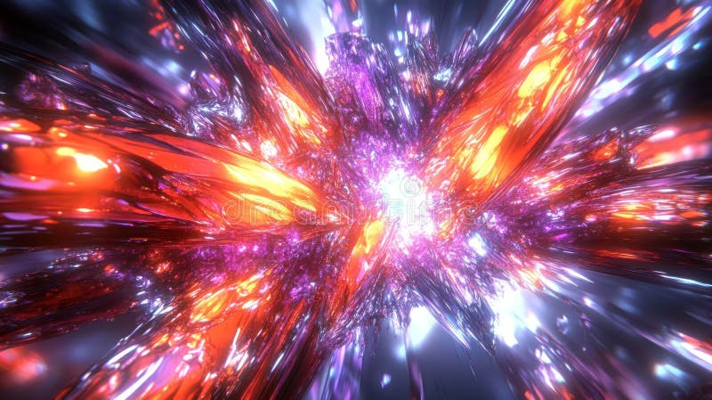Abstract Colorful Crystal Explosion, Glowing Fractal Art Stock ...