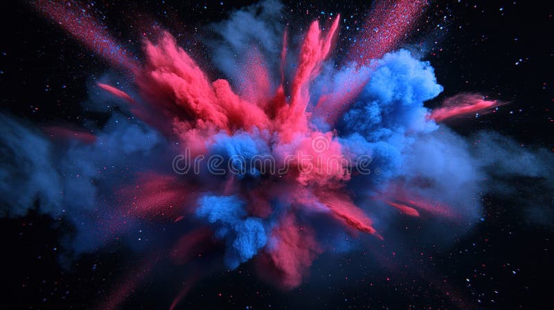 Vibrant Explosion of Blue and Pink Powder Against a Dark Background ...