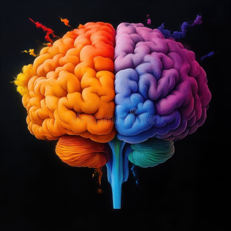 Vibrant Explosion of Color in Human Brain with Cascading Effects Stock ...