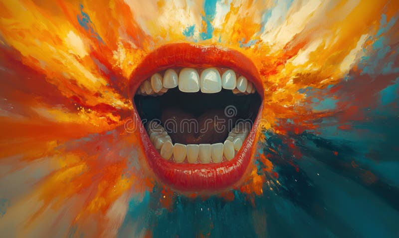 Vibrant Explosion of Color from Open Mouth with Bright Red Lips and ...