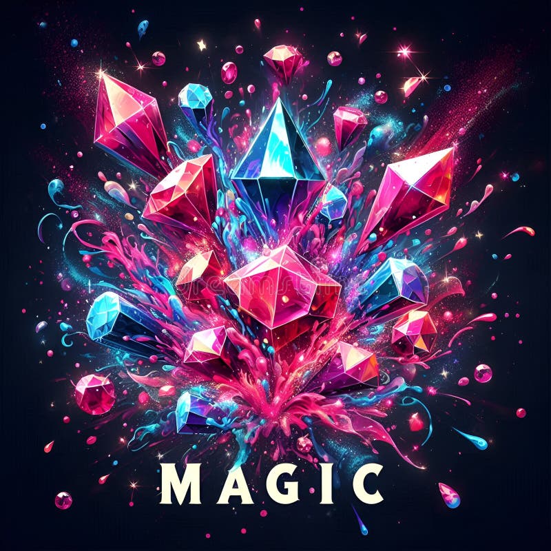 Vibrant Explosion of Colorful Crystals and Gems in Magic Design Stock ...