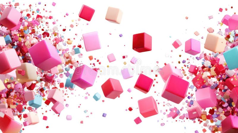 A Vibrant Explosion of Colorful Cubes and Particles Against a White ...