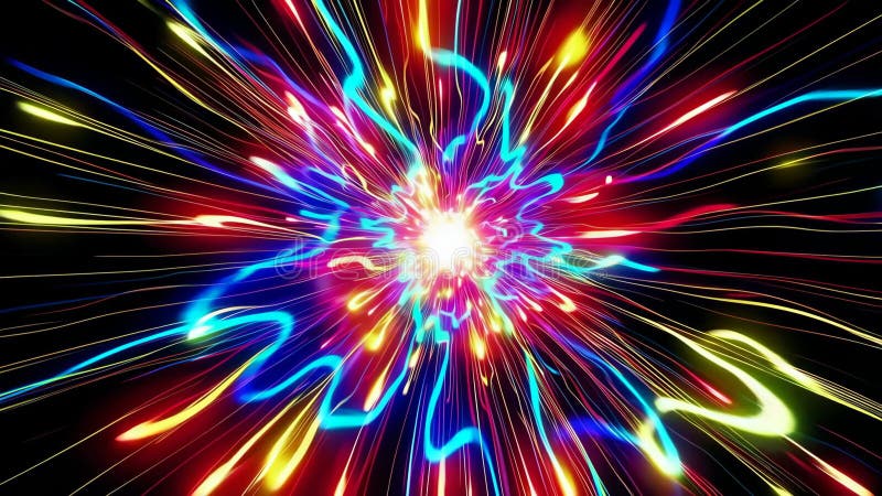 Vibrant Explosion of Colorful Light Rays on Black Background, Abstract ...