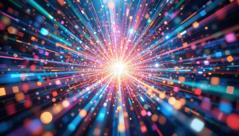 Vibrant Explosion of Colorful Light Rays and Particles in a Dynamic Abstract Background Stock ...