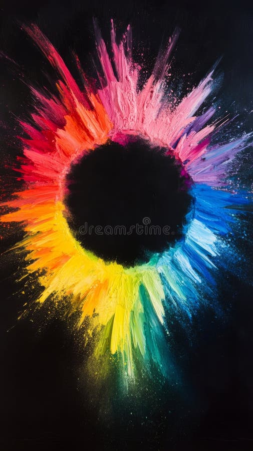 Vibrant Explosion of Colorful Paint Forming a Circle on Black ...
