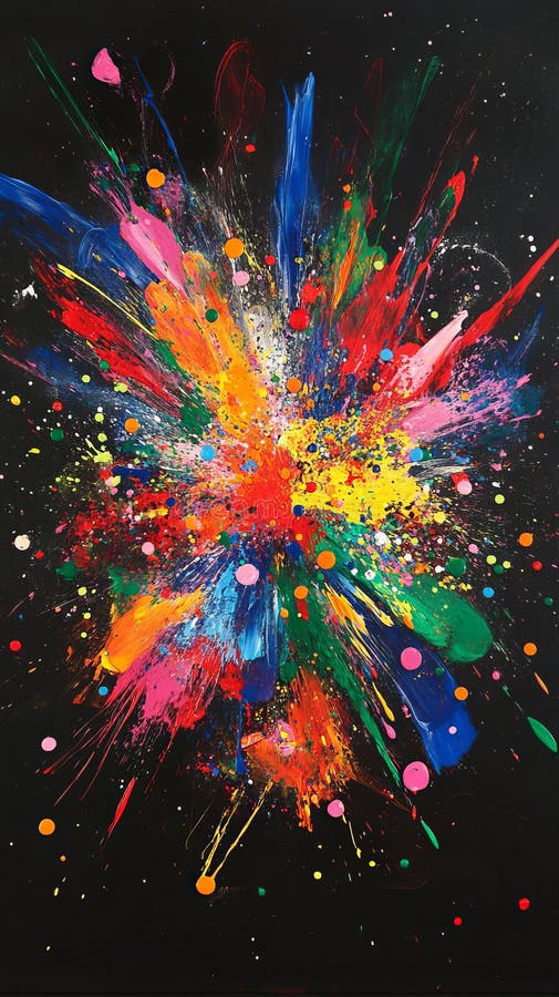 Vibrant Explosion of Colorful Paint Splashes on Black Canvas Creating ...