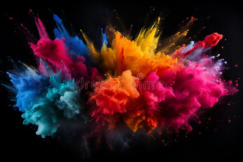 Abstract Multicolored Powder Explosion Against Black Background Dynamic ...