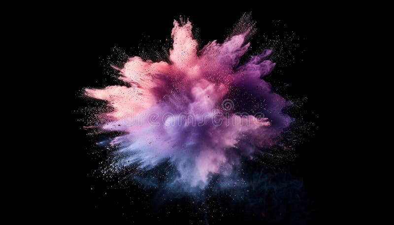 Colorful Cloud of Powder Bursts Against a Black Background in a ...