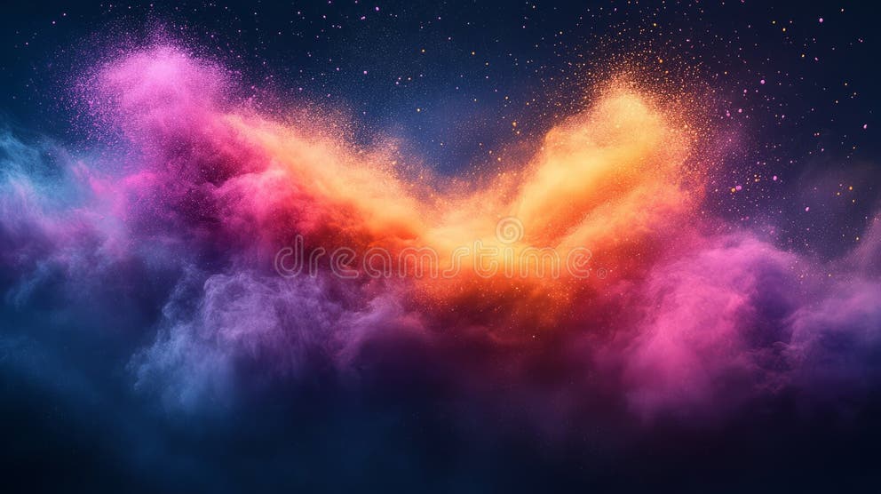 Vibrant Explosion of Colorful Powder, Creating a Nebula-Like Effect ...