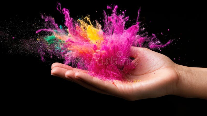 Colorful Powder Explosion Hand Against Black Background Stock Photos ...