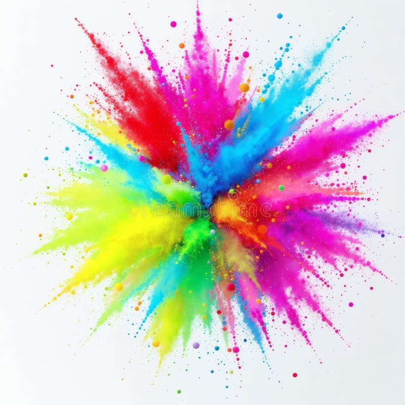 Vibrant Explosion of Colorful Powder Paint Particles on White ...