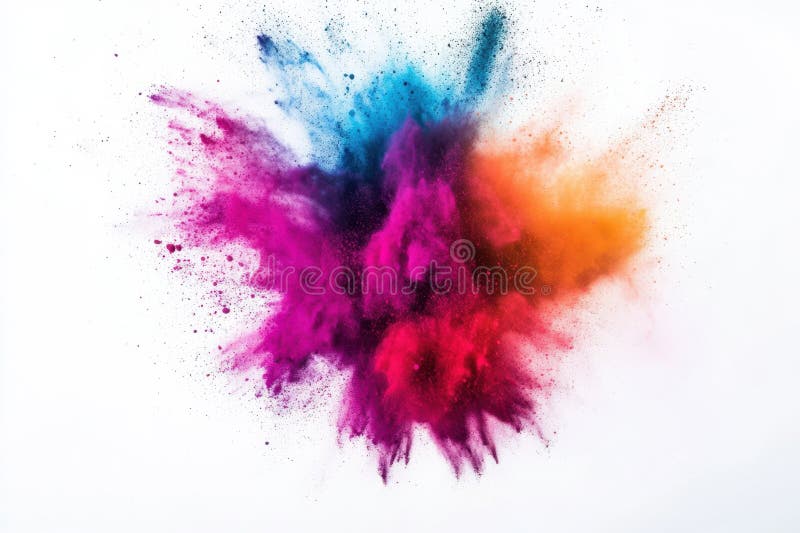 Vibrant Explosion of Colorful Powder on White Background in Mid-Air ...