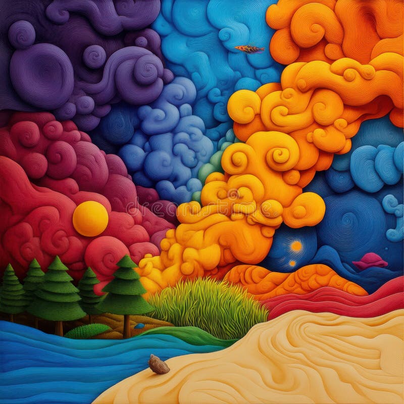 Vibrant Explosion of Colors in Abstract Landscape Art Stock ...