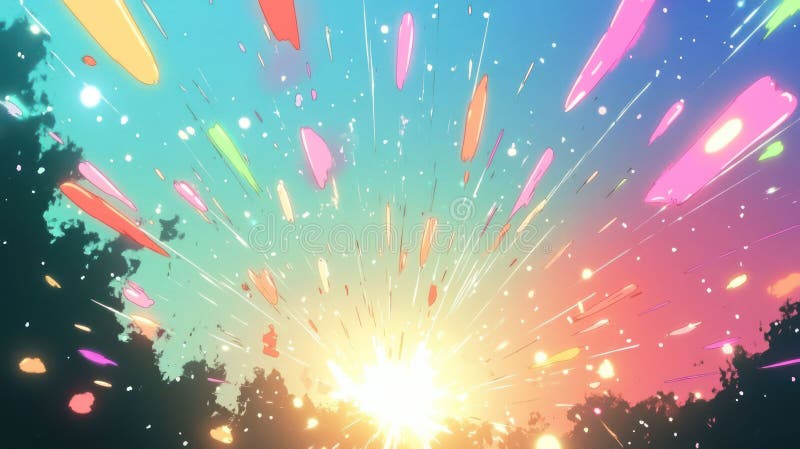 A Vibrant Explosion of Colors Against a Sunset Backdrop, Symbolizing ...