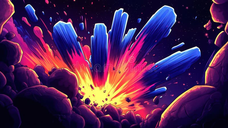 Cosmic Explosion: Vibrant Nebula and Asteroid Collision Stock ...