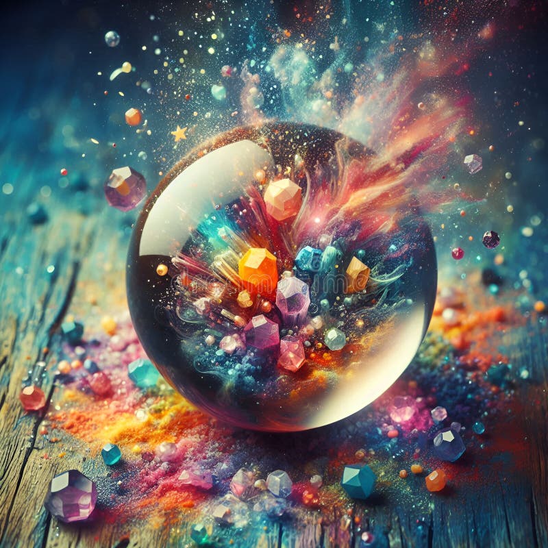 Vibrant Explosion of Colors and Crystals in Artistic Sphere Stock Illustration - Illustration of ...
