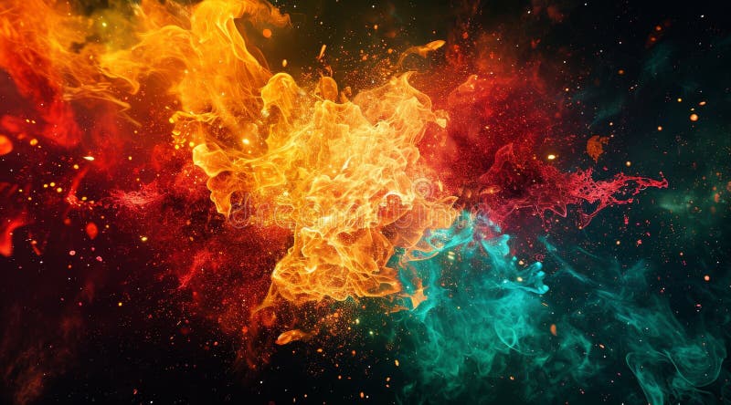 Vibrant Explosion of Colors and Flames Stock Illustration ...