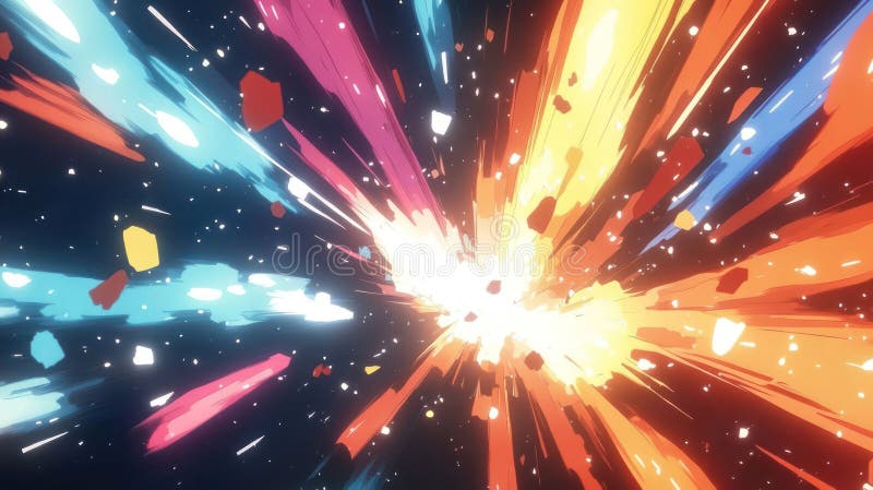 A Vibrant Explosion of Colors and Shapes in a Cosmic Space Scene Stock ...