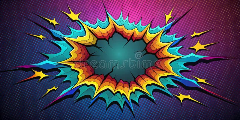 Vibrant Explosion Comic Book Style Design Element with Central Empty ...