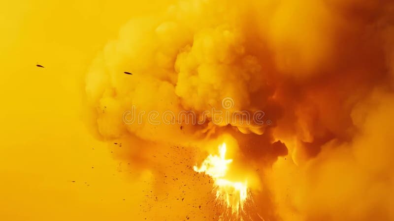 Vibrant Explosion Emanating Smoke and Flames Against Yellow Sky Stock Video - Video of ...