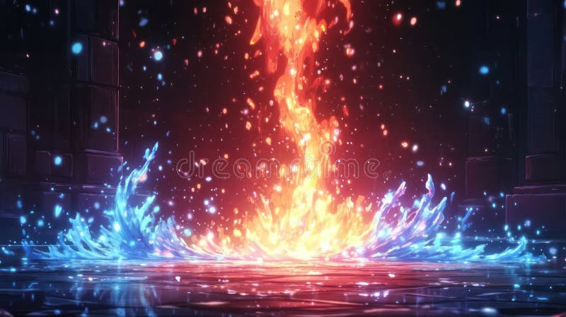 Fiery and Icy Collision: Fantasy Digital Art of Elemental Clash Stock ...